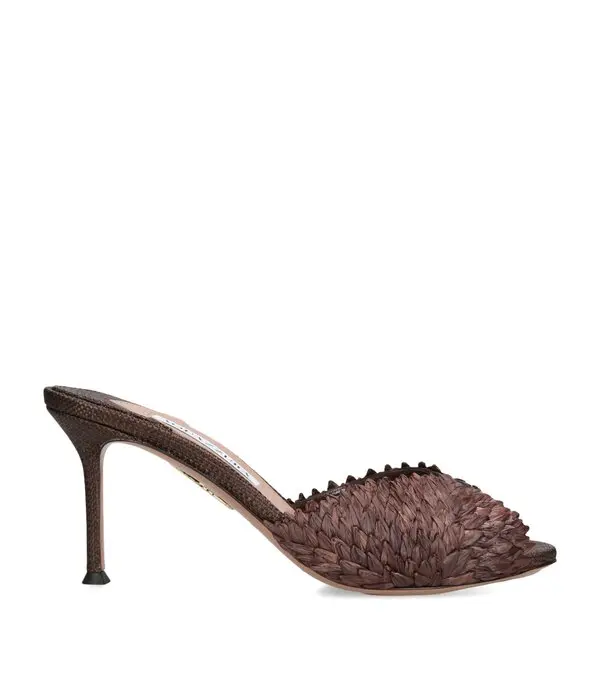 AQUAZZURA Raffia Rio Flirt Heeled Mules - Brown
