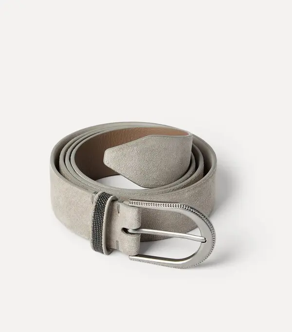 Brunello Cucinelli Suede Belt With Monili Beading - Beige