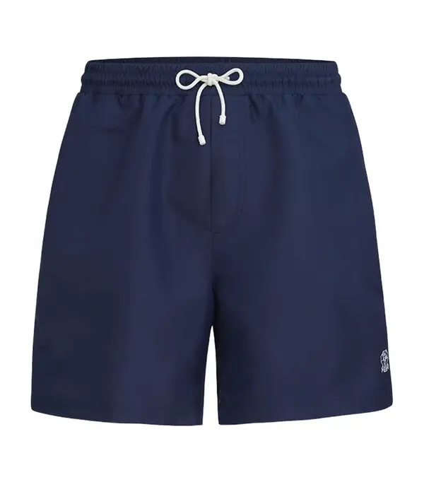 Brunello Cucinelli Embroidered Logo Swim Shorts - Blue