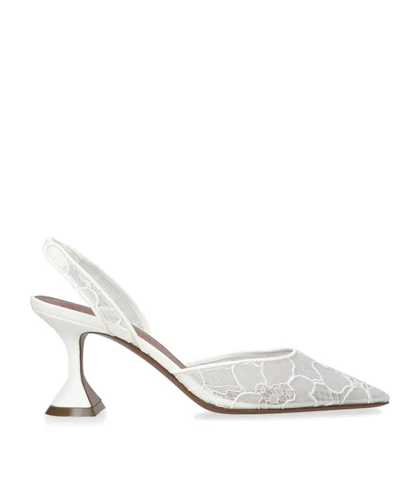Amina Muaddi Lace Holli Slingback Pumps 70 - White