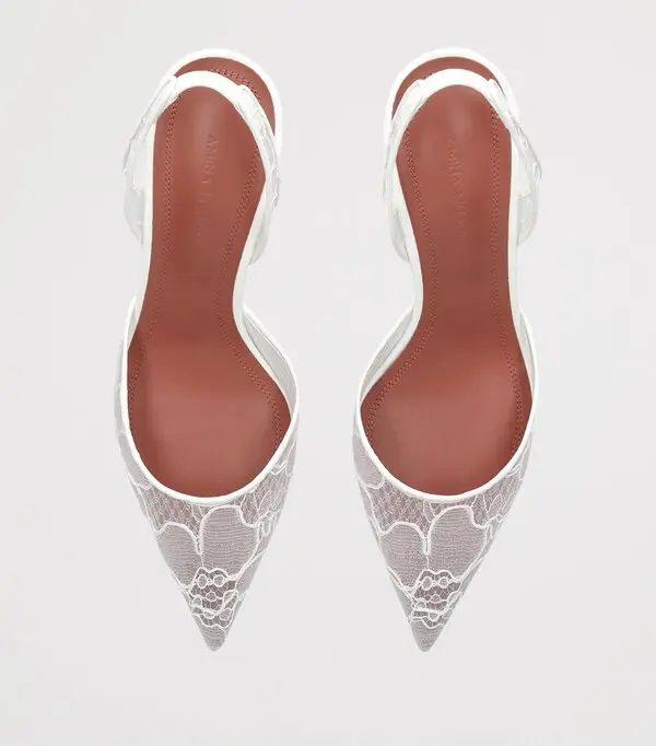 Amina Muaddi Lace Holli Slingback Pumps 70 - White