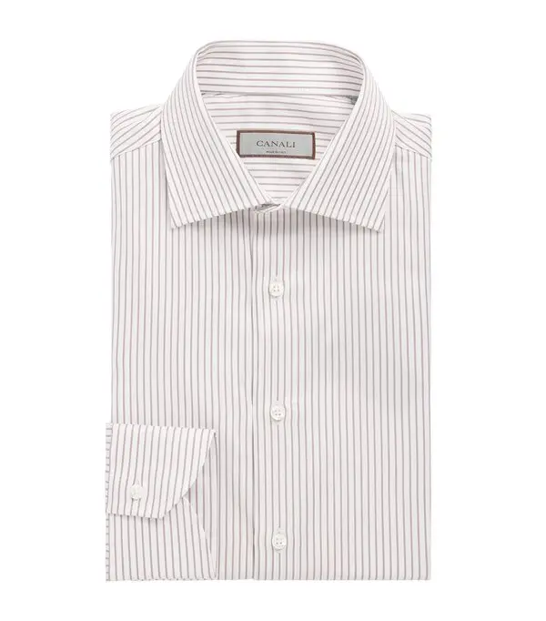 Canali Cotton Stripe Shirt - Brown