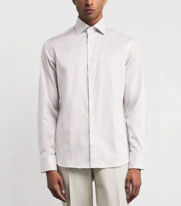 Canali Cotton Stripe Shirt - Brown