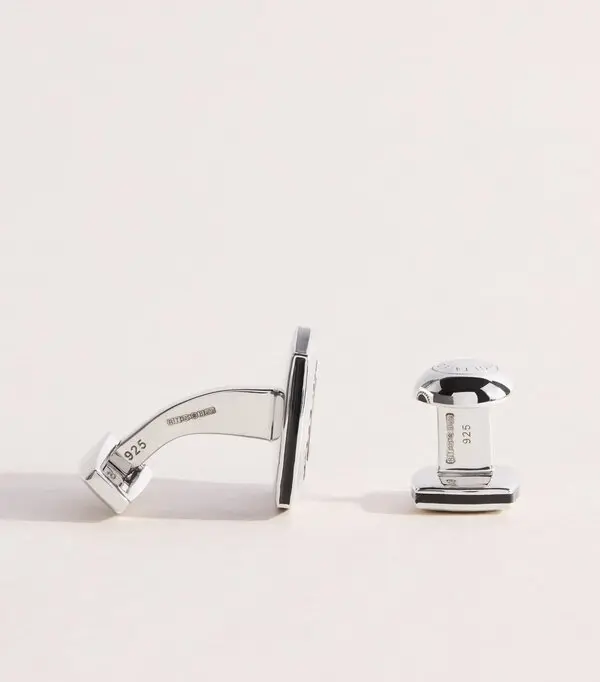 Tateossian Onyx Graffiato Rounded Square Cufflinks And Studs Set - Black