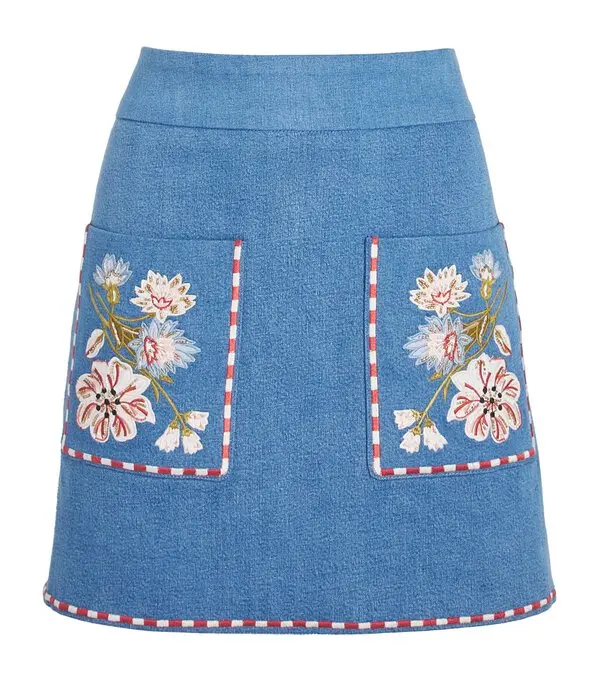 Veronica Beard Denim Embroidered Mini Skirt