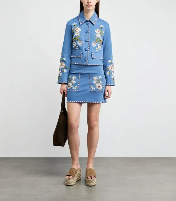 Veronica Beard Denim Embroidered Mini Skirt
