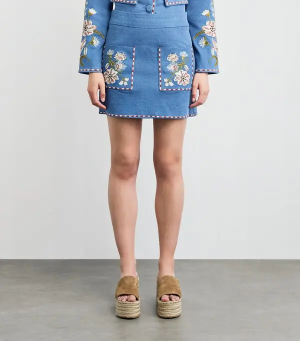 Veronica Beard Denim Embroidered Mini Skirt