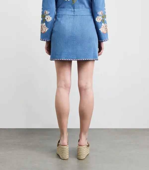 Veronica Beard Denim Embroidered Mini Skirt