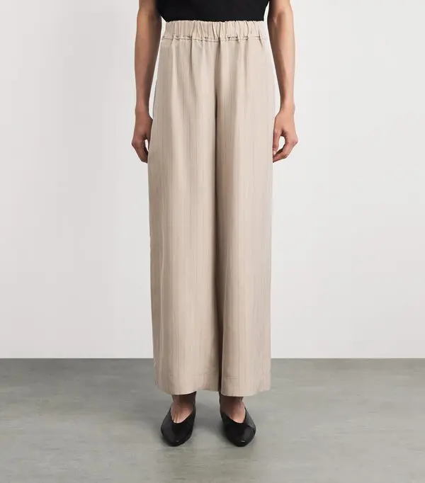 LIBEROWE Pinstripe Palazzo Trousers - Beige