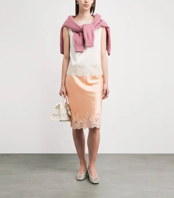 DÔEN Silk-lace Elowette Midi Skirt - Pink