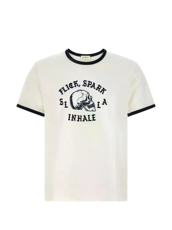 SECOND / LAYER Flick, Spark, Inhale Ringer Skull-print Ringer T-shirt - Neutrals