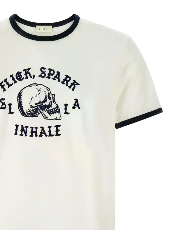 SECOND / LAYER Flick, Spark, Inhale Ringer Skull-print Ringer T-shirt - Neutrals