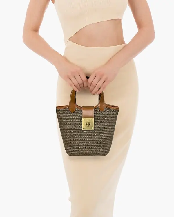 Eric Javits Mini Myka Raffia Bucket Bag - Caper