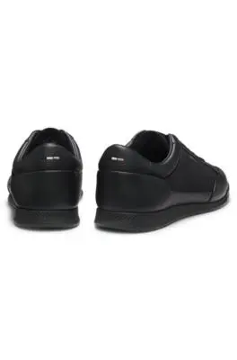 BOSS Leather Sneakers With Monogram Panel - Black