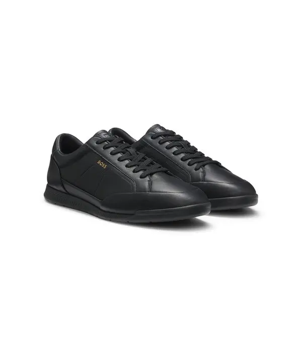 BOSS Leather Sneakers With Foil Logo - Black