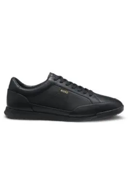 BOSS Leather Low Top Sneakers With Logo - Black