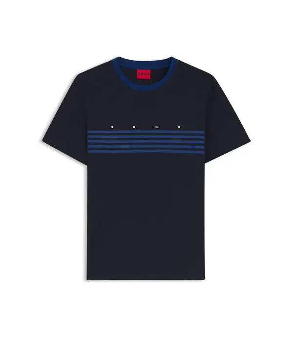 Hugo Cotton T-shirt With Printed Stripes - Dark Blue