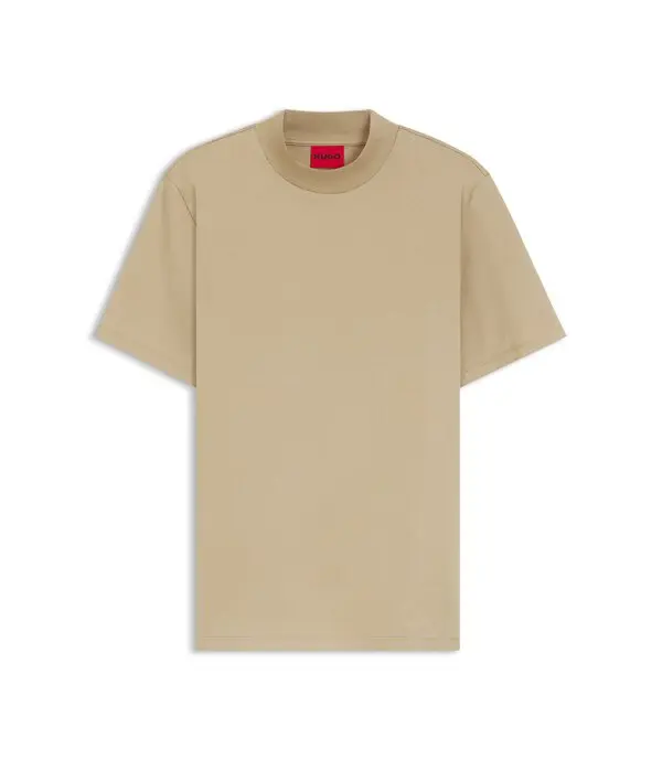 Hugo Stand-collar Slim-fit T-shirt In Stretch Cotton - Beige