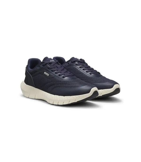 BOSS Running Sneakers With Leather Trims - Dark Blue