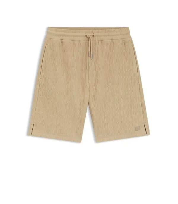 Hugo Stretch-cotton Shorts With Creased Effect - Beige