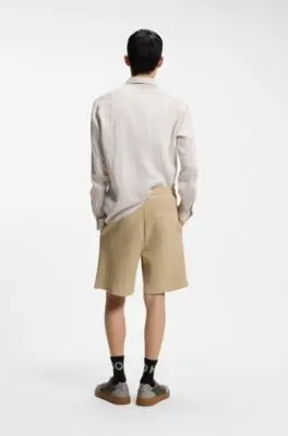 Hugo Stretch-cotton Shorts With Creased Effect - Beige