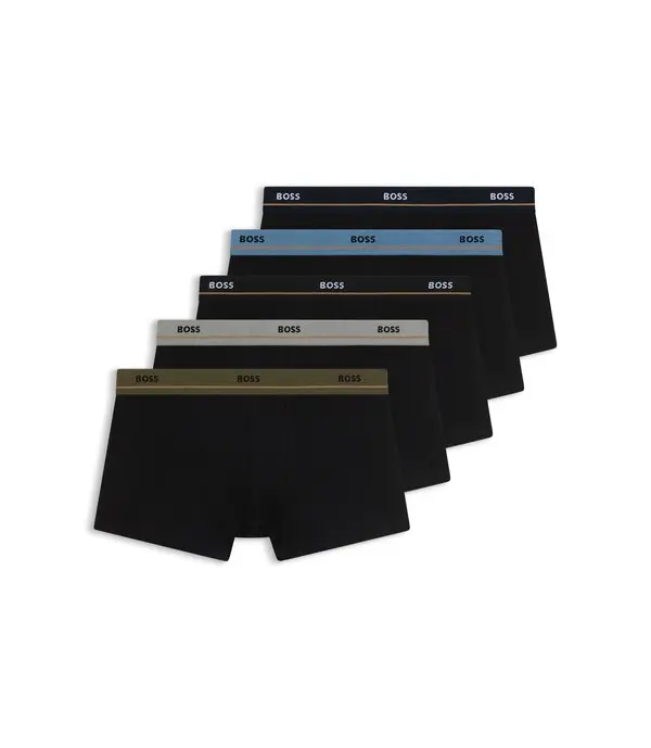 BOSS Five-pack Of Stretch-cotton Trunks With Logo Waistbands - Black