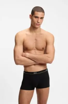 BOSS Five-pack Of Stretch-cotton Trunks With Logo Waistbands - Black