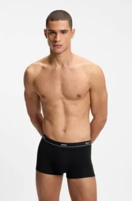 BOSS Five-pack Of Stretch-cotton Trunks With Logo Waistbands - Black