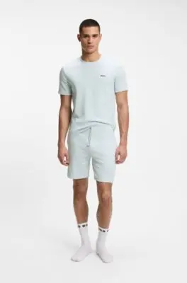 BOSS Cotton-blend Pajama Shorts With Embroidered Logo - Light Blue
