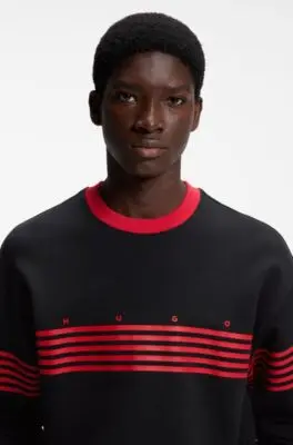 Hugo Cotton Terry Sweatshirt With Sporty Stripes