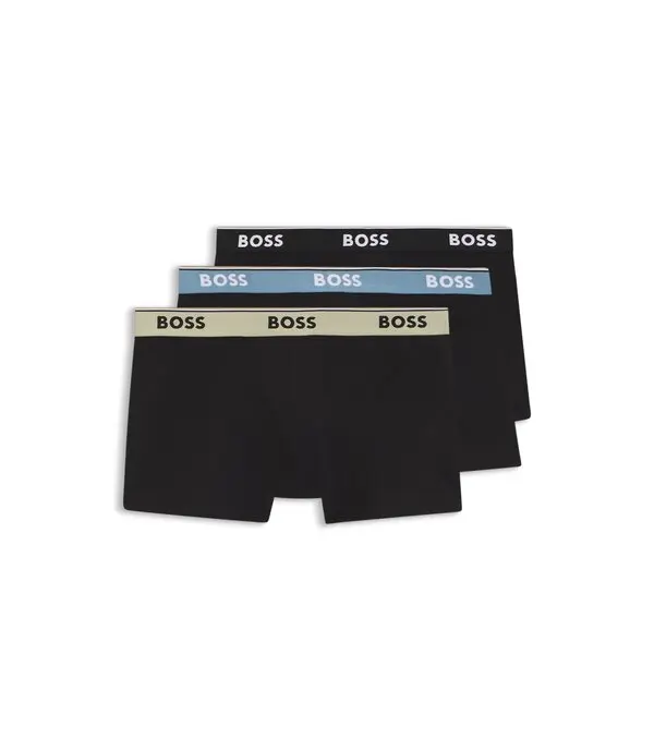 BOSS Three-pack Of Stretch-cotton Trunks With Logo Waistbands - Black