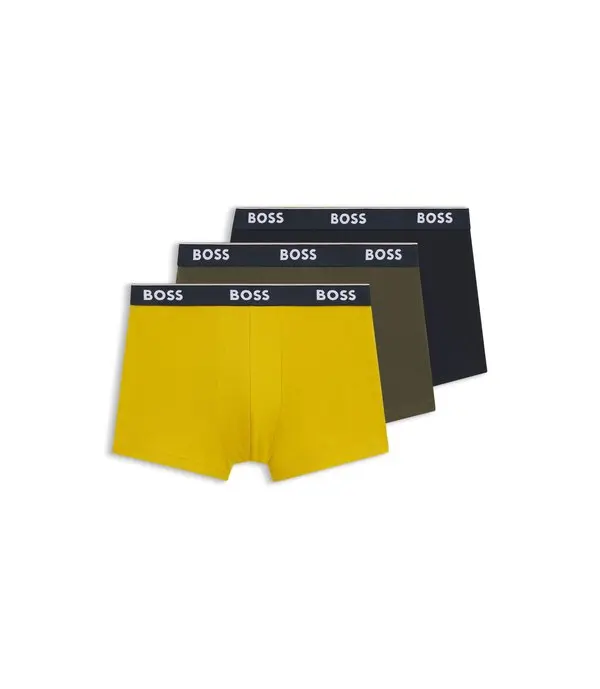 BOSS Three-pack Of Stretch-cotton Trunks With Logo Waistbands - Light Green