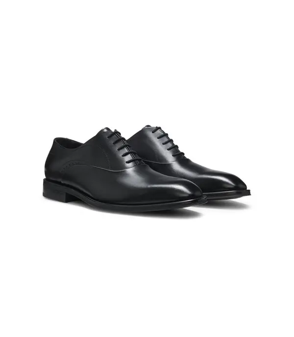BOSS Leather Oxford Shoes With Perforated Details - Black