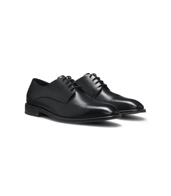 BOSS Italian-made Leather Derby Shoes - Black