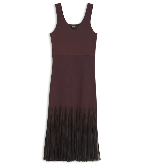 BOSS Rib-knit Dress With Pleated Detailing