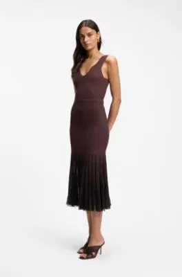 BOSS Rib-knit Dress With Pleated Detailing