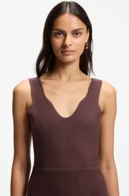 BOSS Rib-knit Dress With Pleated Detailing
