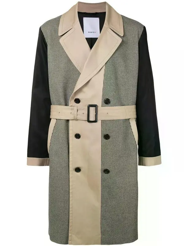 PORTS V Houndstooth Panelled Trench Coat