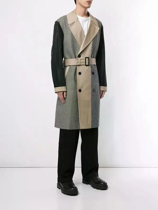 PORTS V Houndstooth Panelled Trench Coat