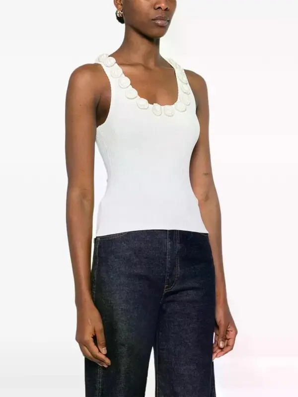 Sandro Ribbed Knit Top With Beaded Roses