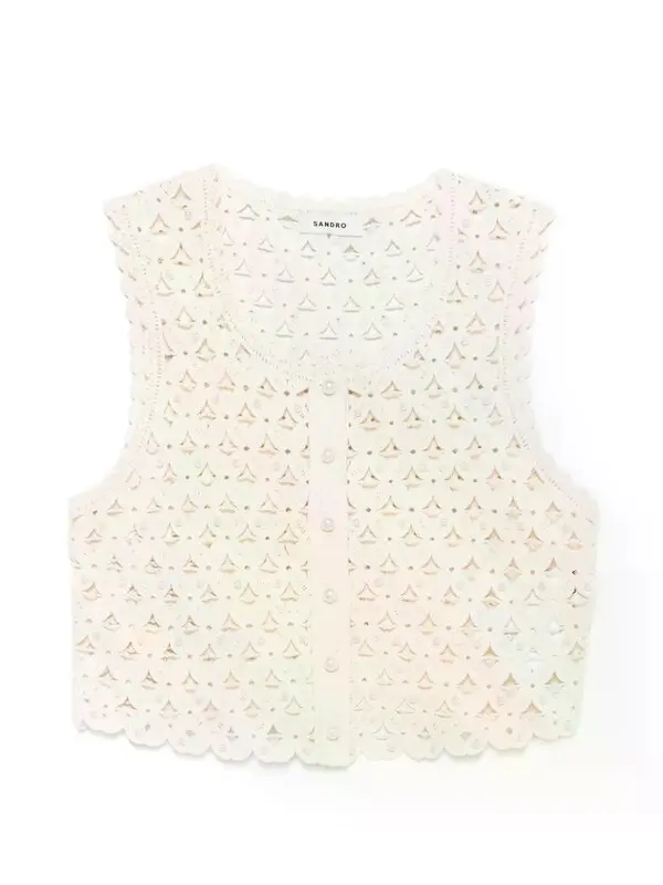 Sandro Beaded Crochet Vest - Neutrals