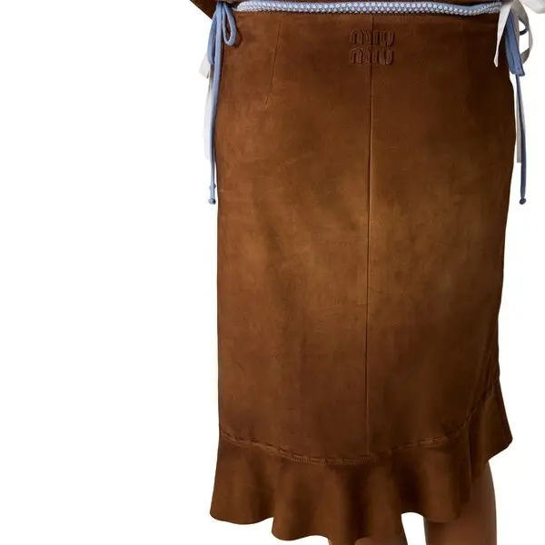 Miu Miu Waxed Suede Skirt - Cognac