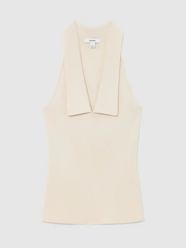 REISS Vera Collared Rib-knit Vest - Ivory