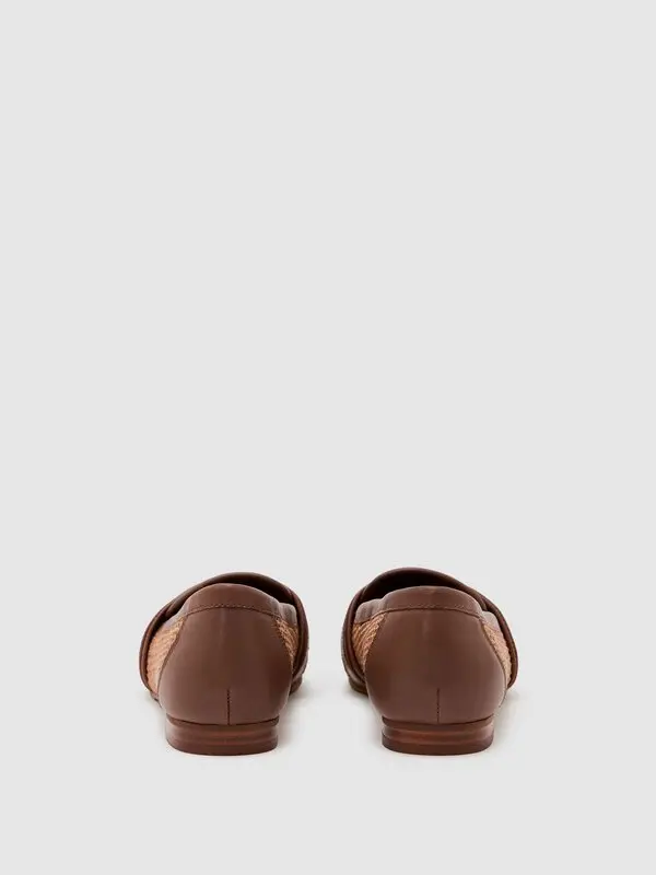 REISS Liv Raffia Leather Trim Loafers