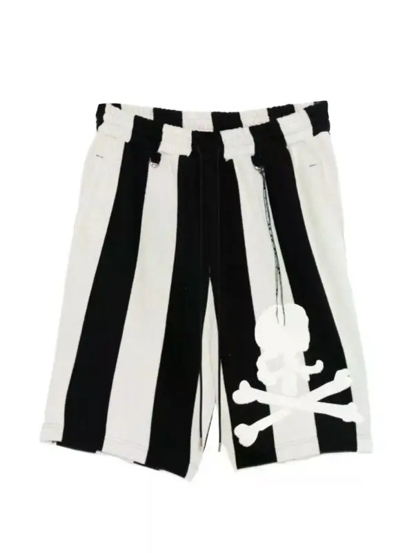 MASTERMIND WORLD Striped Skull-patch Shorts - Black