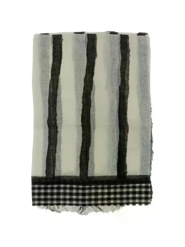 EXQUISITE J Stripe-print Gingham-trim Scarf - Neutrals