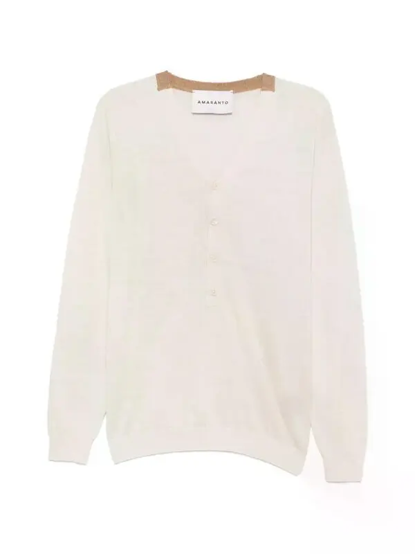 AMARANTO Cream White Button-fastening V-neck T-shirt