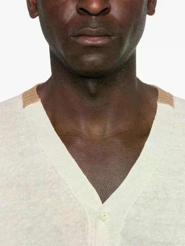 AMARANTO Cream White Button-fastening V-neck T-shirt