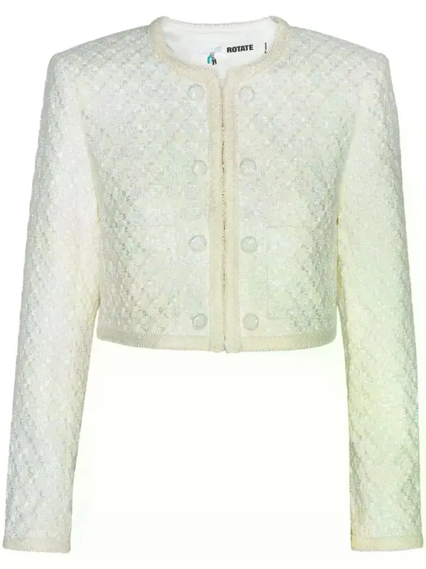 ROTATE BY BIRGER CHRISTENSEN Structured Bouclé Cropped Jacket - Neutrals