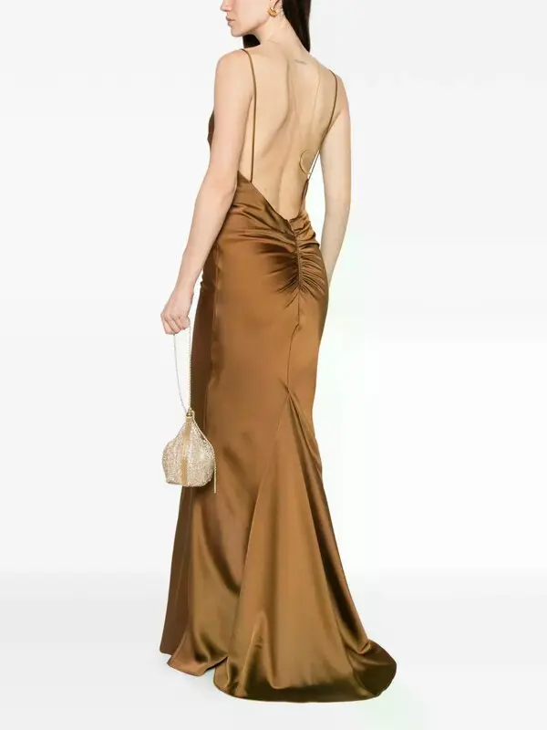 Andamane Ninfea Ruched Open-back Maxi Dress - Brown